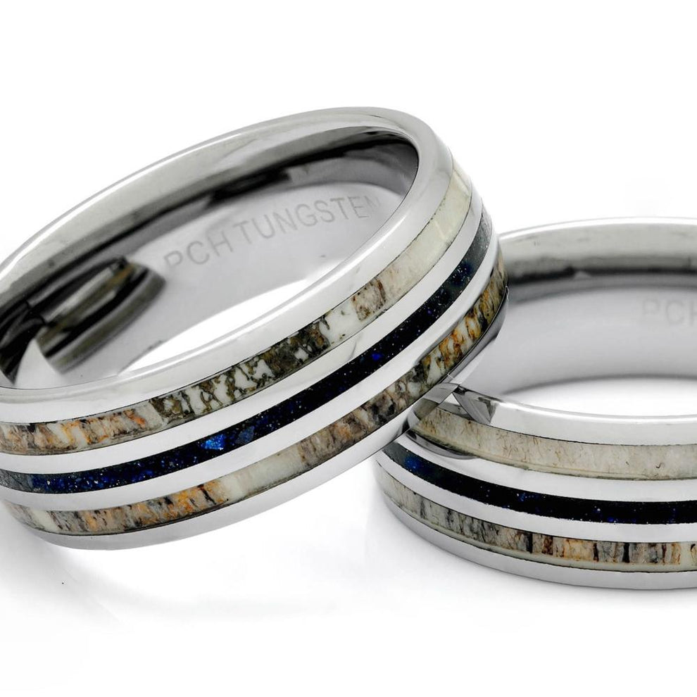 Tungsten Antler Ring With Blue Lapis Inlay, 8mm Comfort Fit Wedding Ba ...